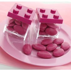 Contenant dragees plexi LEGO Fuchsia, boite dragees baptême - Badaboum