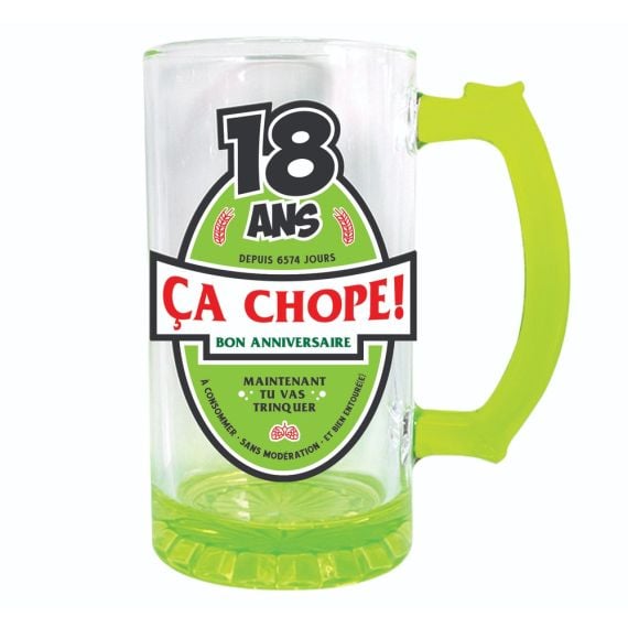 Chope à Bière Anniversaire 18 Ans Verte 50cl - Cadeau anniversaire ...