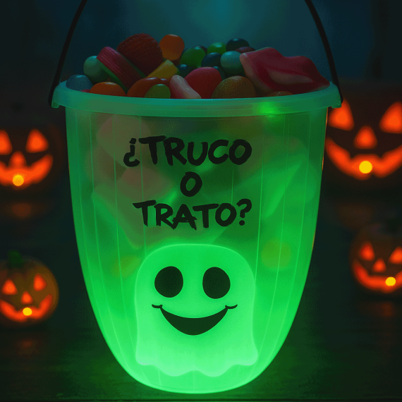 Pot à bonbons fantôme fluorescent pas cher – Seau Halloween lumineux ...