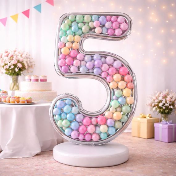 Structure gonflable ballon argenté Chiffre 5 - Deco anniversaire géante ...