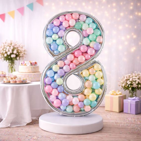 Structure gonflable ballon argenté Chiffre 8 - Deco anniversaire géante ...